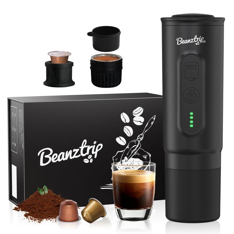BeanzTrip H02 PRO ポータブル電動エスプレッソマシン ネスプレッソカプセル・コーヒー豆・挽き豆対応のコンパクトなコーヒーマシン
