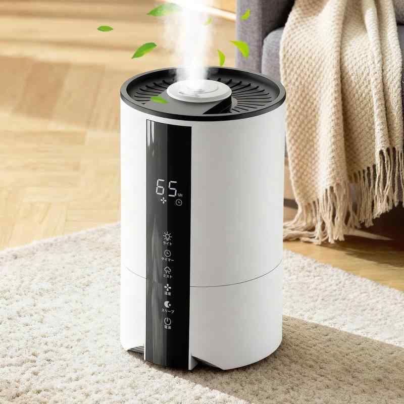 加湿器 卓上 小型 超音波式 【2025新モデル・5L大容量・上部給水式】自動湿度調整機能搭載 3段階ミストモード 静音設計 スリープモード タイマー機能（1〜12時間設定可能）加湿器 卓上 小型 超音波式 【2025新モデル・5L大容量・...