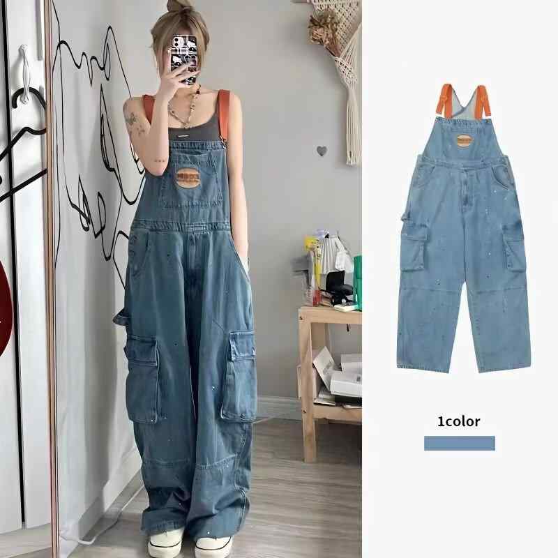 ・カテゴリ: デニムパンツ・主な素材: 綿（30%以上50%未満）・スタイル: カジュアル・パンツ丈: フルレングス・ウエスト: ルーズウエスト・厚さ: 通常・デザイン要素: サスペンダー・カラー展開: ブルー・サイズ展開: S、M、L、X...