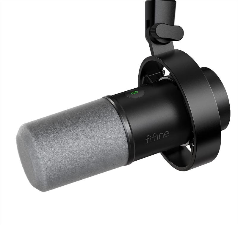 FIFINE ダイナミックポットキャストマイク USB/XLR接続可能 カーディオイドパターン単一指向性 USBケーブル付属 PC/プレステ/サウンドカード/ミキサー対応 イヤホン出力端子付き ワンタッチミ