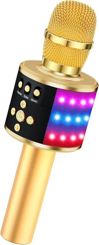 Verkstar Bluetooth カラオケマイク ブルートゥース ワイヤレスマイク LEDライト付き&amp;イヤフォンジャック付き 大容量2600mAh TFカード機能 Android/iPhone/PCに対応