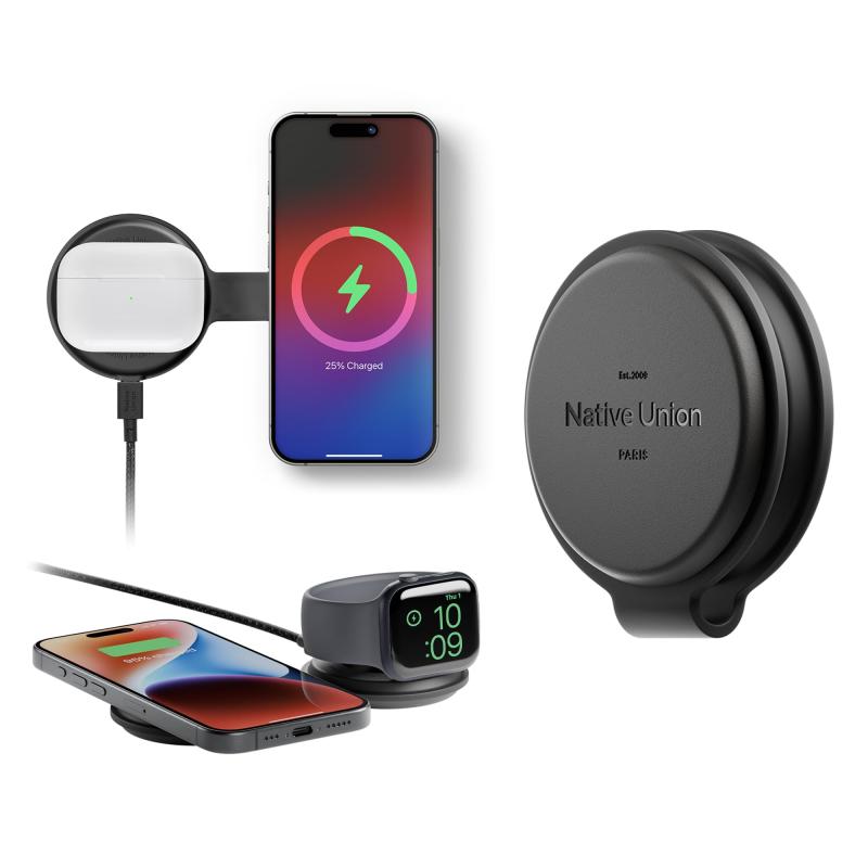 Native Union（ネイティブユニオン）Voyage 2-in-1 マグネティックワイヤレスチャージャ – 折りたたみ式旅行充電ステーション iPhone 16、AirPods、Apple Watchおよび複数のデバイス用 – Qi2...