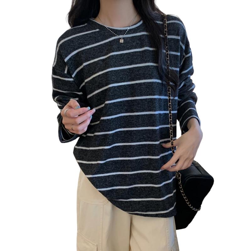 [xppe] ボーダー ロンT Tシャツ レディース 長袖 ゆったり カットソー クルーネック トップス 柔らか 大きいサイズ かわいい シンプル 着痩せ 通勤 春 秋 M-XL【レディース長袖ボーダーtシャツ】何枚でもほしい定番アイテム ...