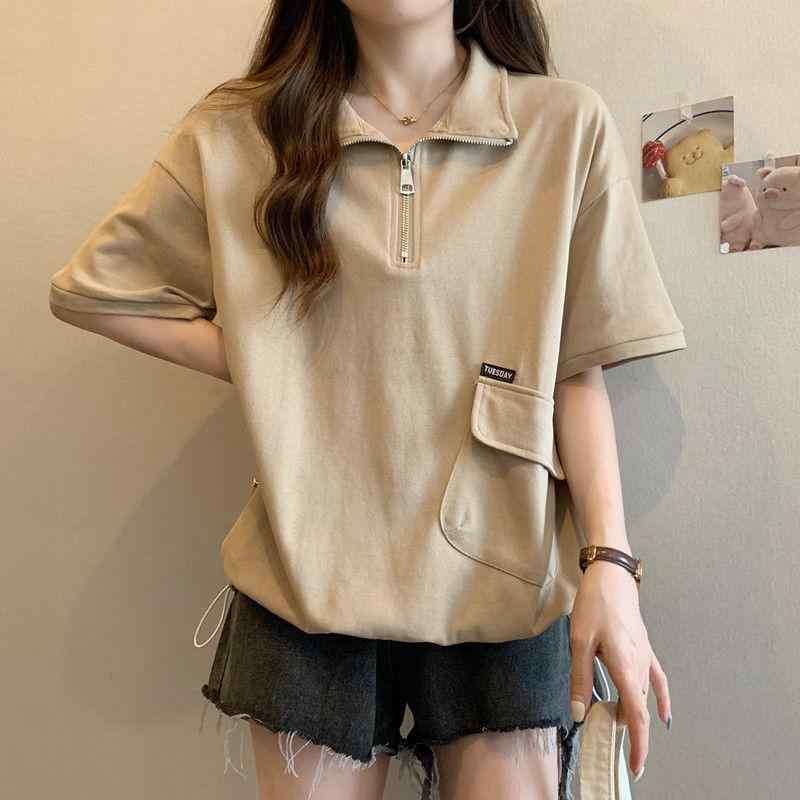 ・カテゴリ: Tシャツ・スタイル: カジュアル・主な素材: ポリエステル90%以上95%未満・柄: アルファベット・シルエット: ルーズフィット・袖丈: 半袖・衣丈: 普通丈（50cm超65cm以下）・ネックライン: POLOネック・袖型:...