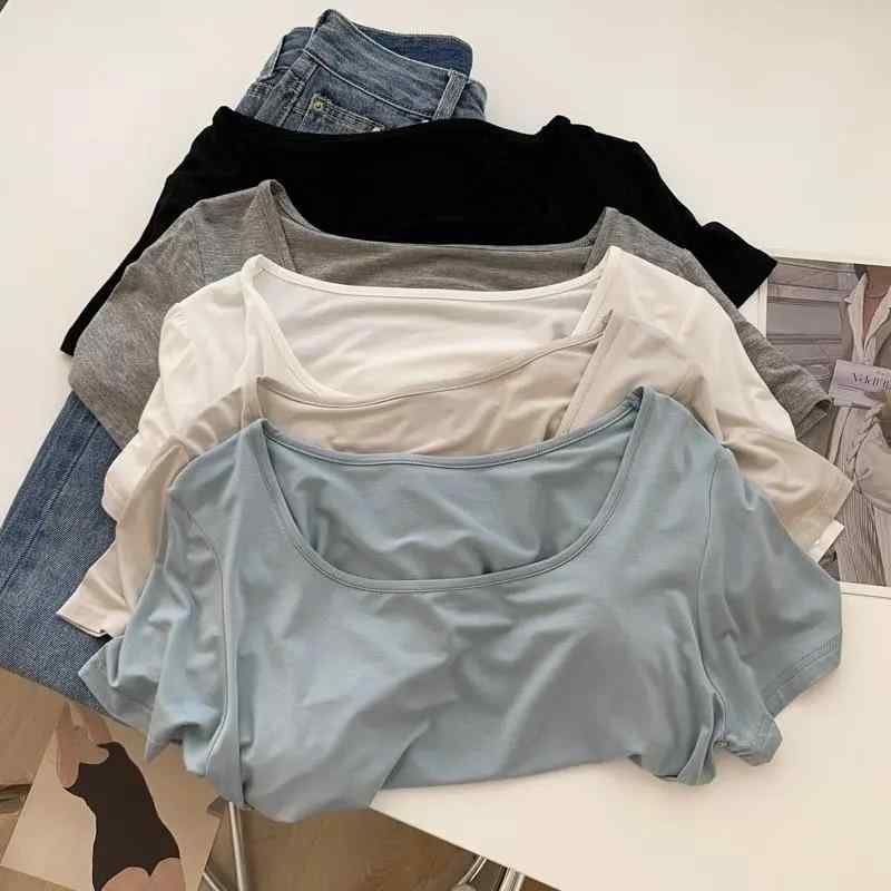 ・カテゴリ: Tシャツ・主な素材: モダール、スパンデックス・柄: 無地・スタイル: カジュアル、韓国風、エレガント・袖丈: 半袖・デザイン: 刺繍・シルエット: スリムフィット・着丈: ショート丈（約40cm〜50cm）・ネックライン: ...