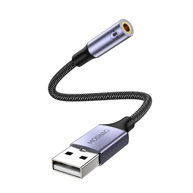MOSWAG USBから3.5 mmジャックオーディオアダプタ、TRRS四極マイク付きUSBから補助ケーブル、USBからイヤホン補助アダプタをサポートし、PC PS 4 PS 5などに適している