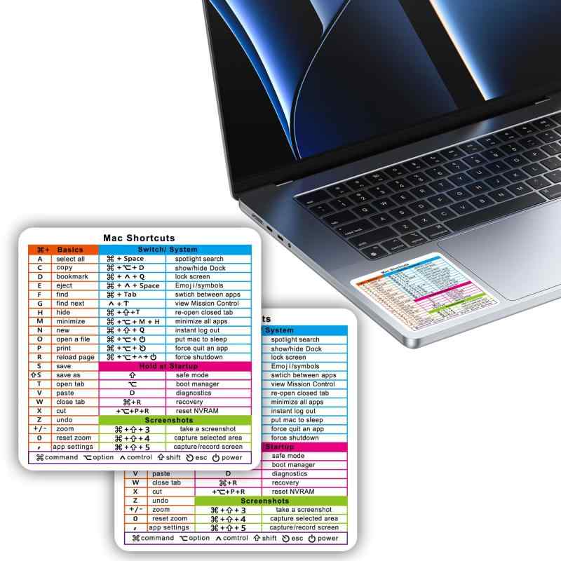 EKIND Mac ショートカットステッカー – MacBook用クイックリファレンスガイド キーボードショートカットシール（2枚セット・ホワイト）生産性向上: このラップトップショートカットステッカーセットで、時間を節約し、効率を高めまし...
