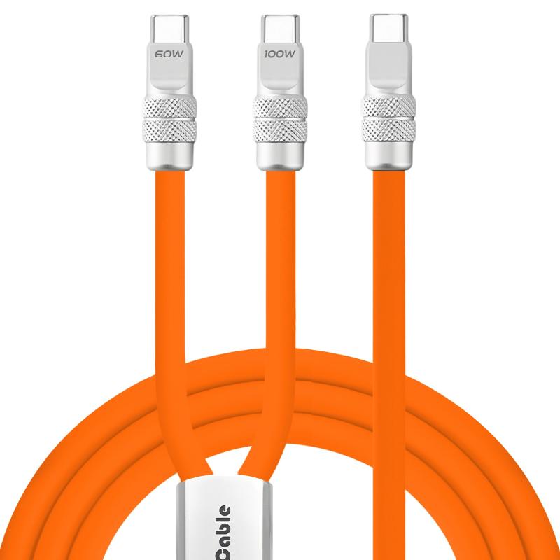 chubbycable USB-C ＆ USB-C ケーブル 2-in-1 100W &amp; 60W 急速充電 耐久性のあるソフトシリコン製 タイプc ケーブル データ転送コード iPhone 17/16/15シリーズ MacBook ...
