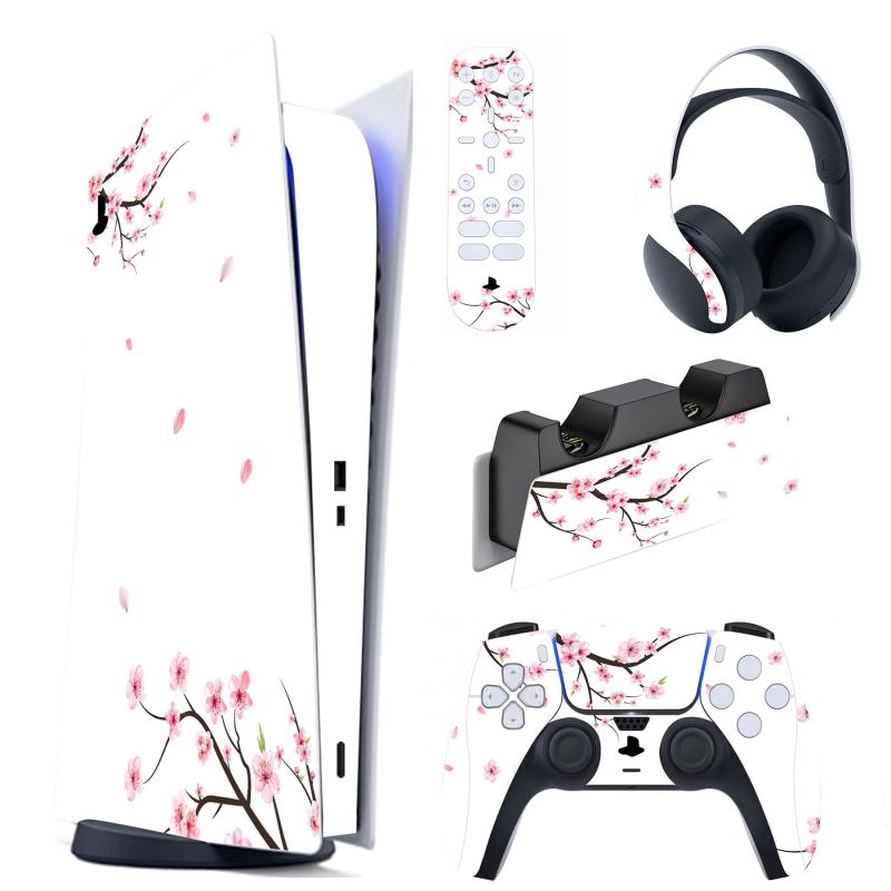 PlayVital ps5コンソールデジタルエディションに対応用カスタムステッカー、ps5コントローラー＆充電ステーション＆ヘッドセット＆メディアリモート用ps5ステッカービニールデカールカバーps5デジタルエディションに対応する、コントロ...