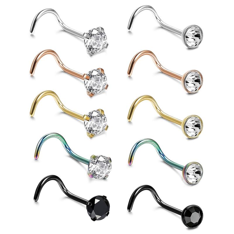 Aroncent 鼻ピアス 20g ステンレス 唇 へそピアス フープピアスリング イヤリング 1.5mm 人気 ブランド 金属アレルギー 欧米 (10点セット)