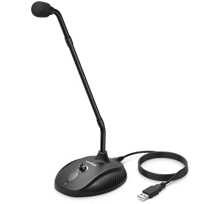 FIFINE USBコンデンサーマイクマイク 卓上マイク 単一指向性 音量調節可能 ミュートボダン付き 全段式フレキシブルグースネックマイクアーム パソコン用マイク Skype Discord Zoom 会議用 オンラ