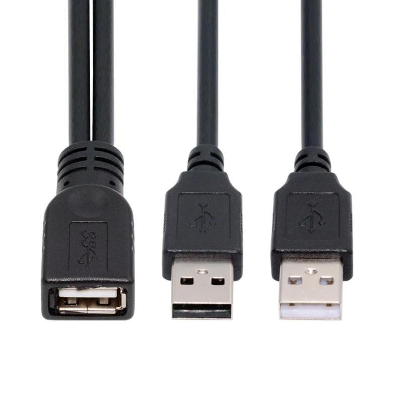 Cablecc デュアルコネクタ Type-A USB2.0 オス - Mini Micro Type-B USB 5ピン オス 追加電源データケーブル ディスクドライブ SSD カメラ MP4 対応