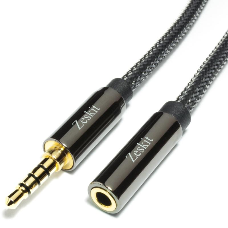 Zeskit 4極3.5mm ステレオオーディオケーブル 延長ケーブル ナイロンメッシュケーブル
