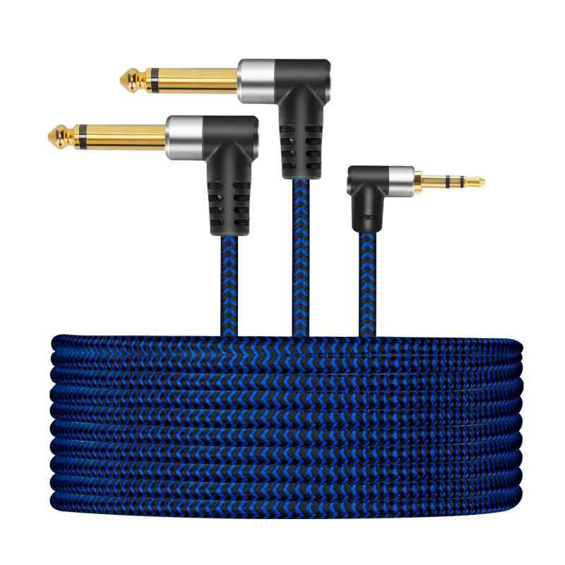 LDKCOK 3.5 mm 1 / 8“デュアル6.35ミリメートル1 / 4”TSモノラルステレオYケーブルスプリッタコード、Ace 3 x 90度曲げ設計、プラグアンドプルに簡単で、簡単には、スマートフォン、iPod、サウンドDualの...