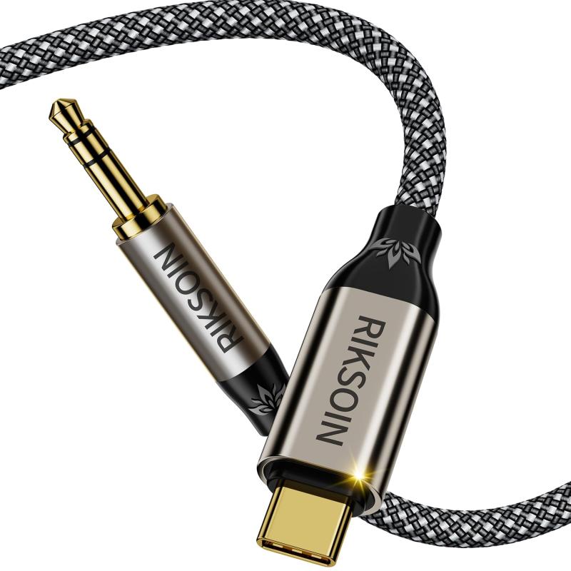 AUX ケーブル RIKSOIN USB C 3.5mm 変換ケーブル 銀メッキ銅【ハイレゾ音質】 高耐久性ナイロン編み USB C AUX 変換ケーブル Type C to 3.5mm オーディオケーブル ヘッドホン/PC/スマホ/ホーム...