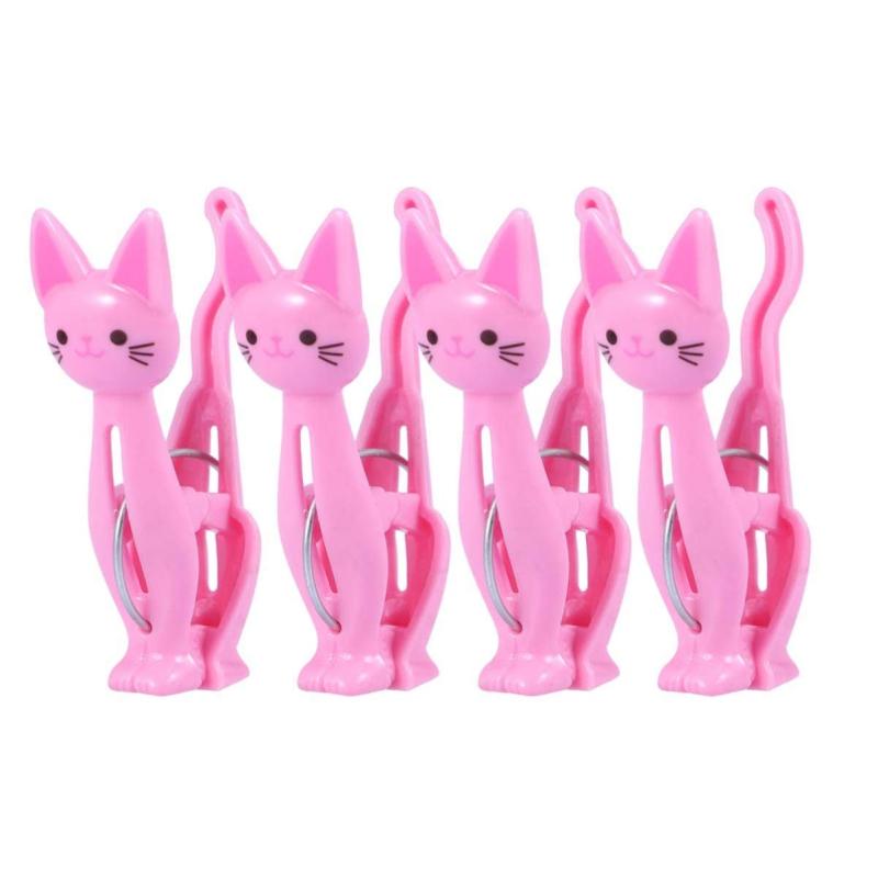 FOMIYES 4本 プラスチック 洗濯バサミ かわいい 猫 デザイン 洋服 ピン 黒 チップ クリップ 洗濯物 洗濯バサミ 写真 紙 ペグ クラフト クリップ 黒