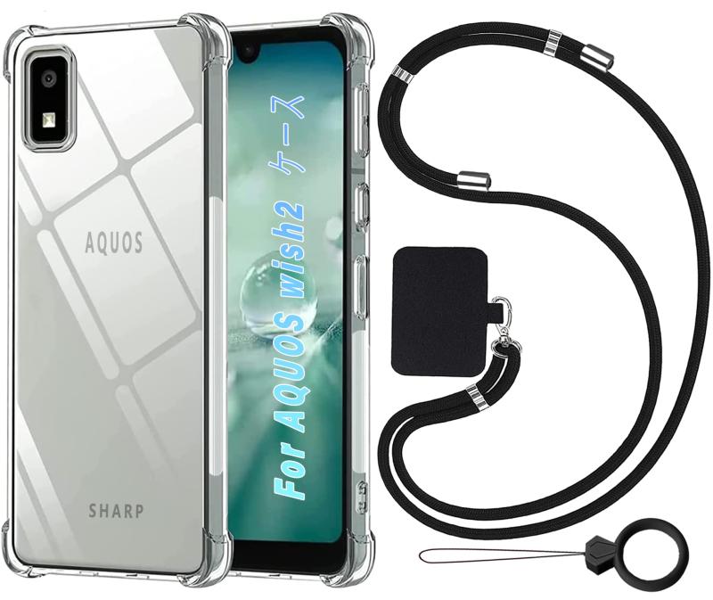 Ausrann Galaxy/Google/Oppo ケース ショルダー [ストラップ2枚付き] 肩がけ 首掛け 紐付き ストラップホール付き 薄型 軽量 耐衝撃 シリコン TPUバンパー + 黄変防止 透明 PC カバ－ 米軍MIL規格 ...