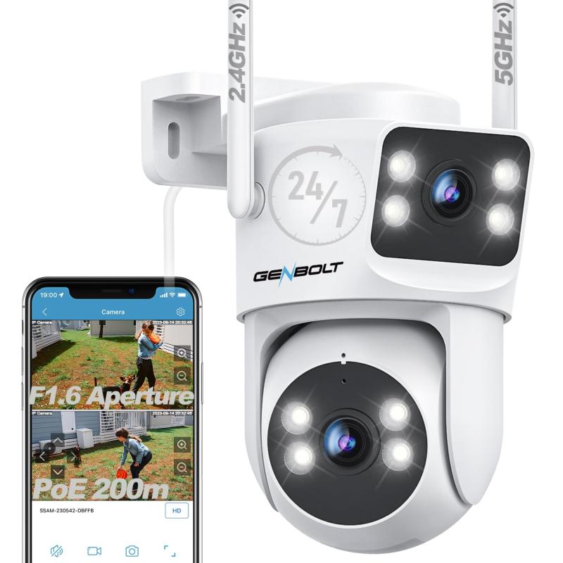 GENBOLT 防犯カメラ ワイヤレス 屋外/屋内 wifi 同時二画面 監視カメラ バレット ドームFHD1080P