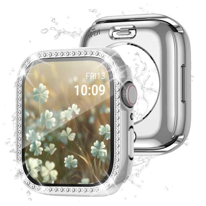 【フルカバー保護】Puptoya アップルウォッチ 防水 カバー キラキラ Apple Watch Series 9 8 7 6 5 4 SE3 SE2 対応 40mm 41mm 44mm 45mm キラキラ ケース 2 in 1 前後の保...