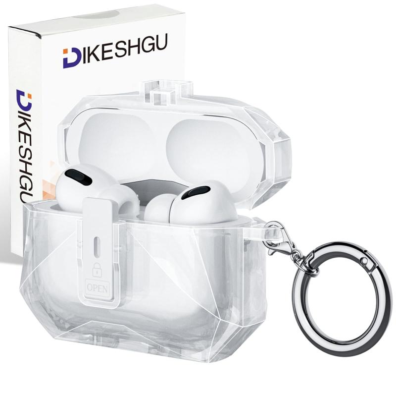 DIKESHGU For AirPods Pro 3 ケース(2025) クリア エアポッツプロ3 カバー 磁気ロック設計 厚さ4.5mm おしゃれ 全面保護 落下防止 耐衝撃 防塵 装着充電可能 防水 カラビナ付き airpods pro...