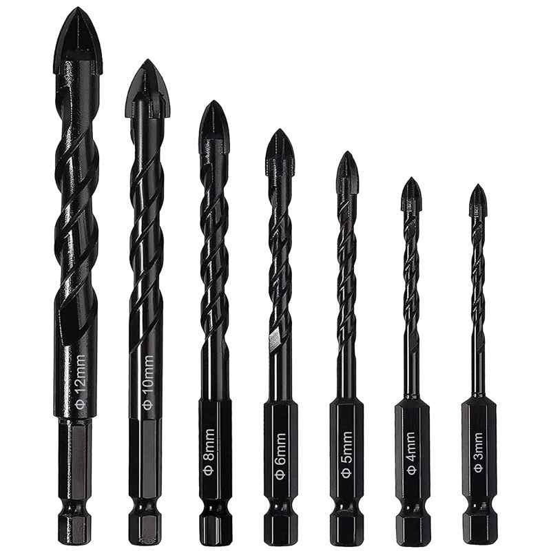 KIMLONTON 超硬四刃 ガラス・タイル用ドリルビット 6.35mm六角軸 3mm 4mm 5mm 6mm 8mm 10mm 12mm 陶器・石材・コンクリート用穴あけドリルビット【高品質材質】表面処理：チタンコーティング。硬質で耐久性...