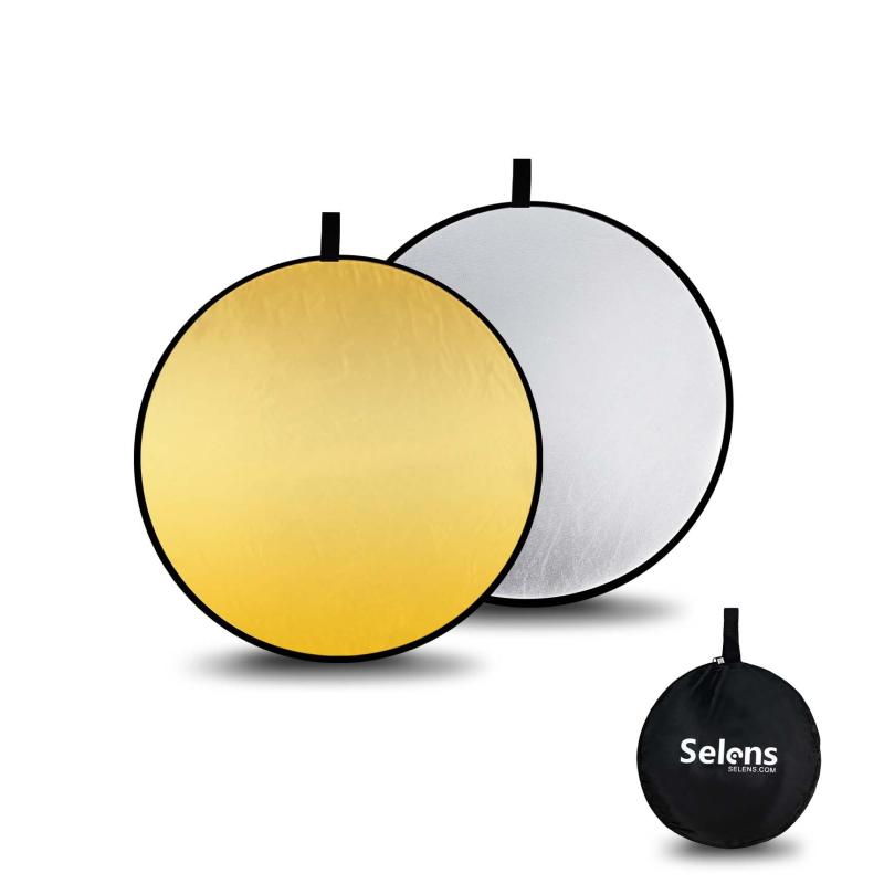 Selens 撮影用 5-in-1 レフ板 クリップ付 折りたたみ式 丸レフ板 スタジオレフ板 反射板 金/銀/白/黒/半透明 収納ポーチ付き 補光 スタジオ撮影/写真/人物撮影に適用
