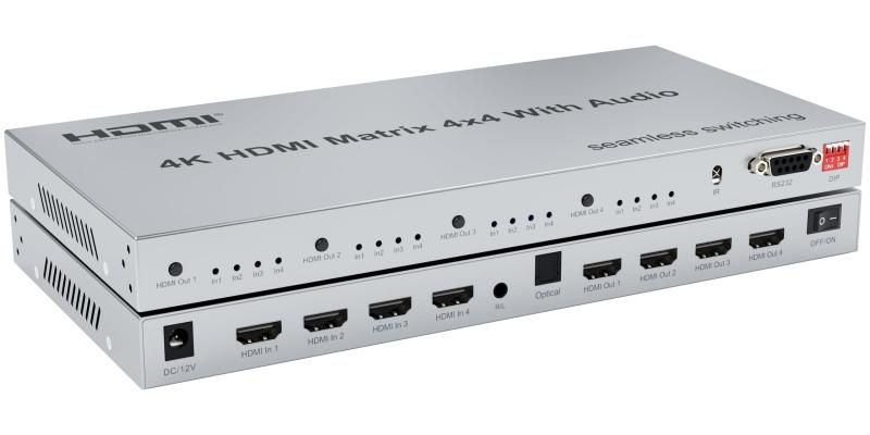 4K HDMIマトリックス 4x4 音声付（シームレス切替） 4K 30Hz HDMIマトリックス 音声分離出力 セットトップボックス パソコン表示機器 プロジェクター PC PS3/4 HDTV用* HDMIマトリックスでシームレスな切り...