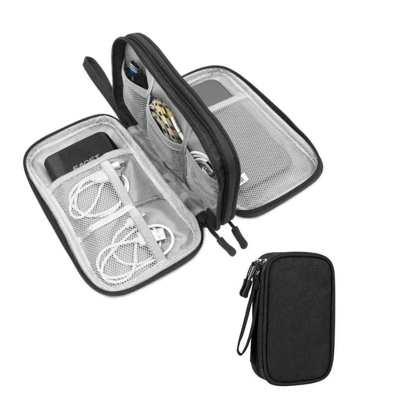 SukiQi ケーブル収納ポーチ 充電器用 トラベル用 3 層 モバイル用品収納 デジタルアクセサリーケース SD カード用 PC 周辺小物整理 出張・旅行向け 軽量 ブラック