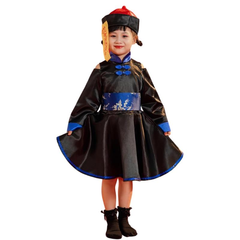 [Moerstar] ハロウィン キョンシー コスプレ 子供 仮装 女の子 ワンピース 人気 お札 お化け 帽子 面白い チャイナ風 イベント用 プレゼント レッド ブルー 変装 イベント 仮装 パーティー 文化【セット内容】お札付き帽子＋...