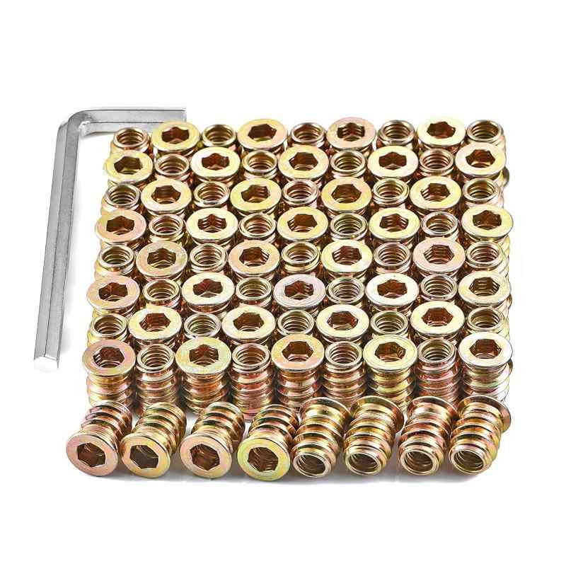 aninako インサートナット M6 (60個+工具スパナ付）M8 (50個+工具スパナ付）ねじ込みタイプ 埋め込みナット インサートナット 炭素鋼 家具 木工 DIY ジョイント パーツ 接合 金具 補修工具 携帯便【製品情報】 M6系...