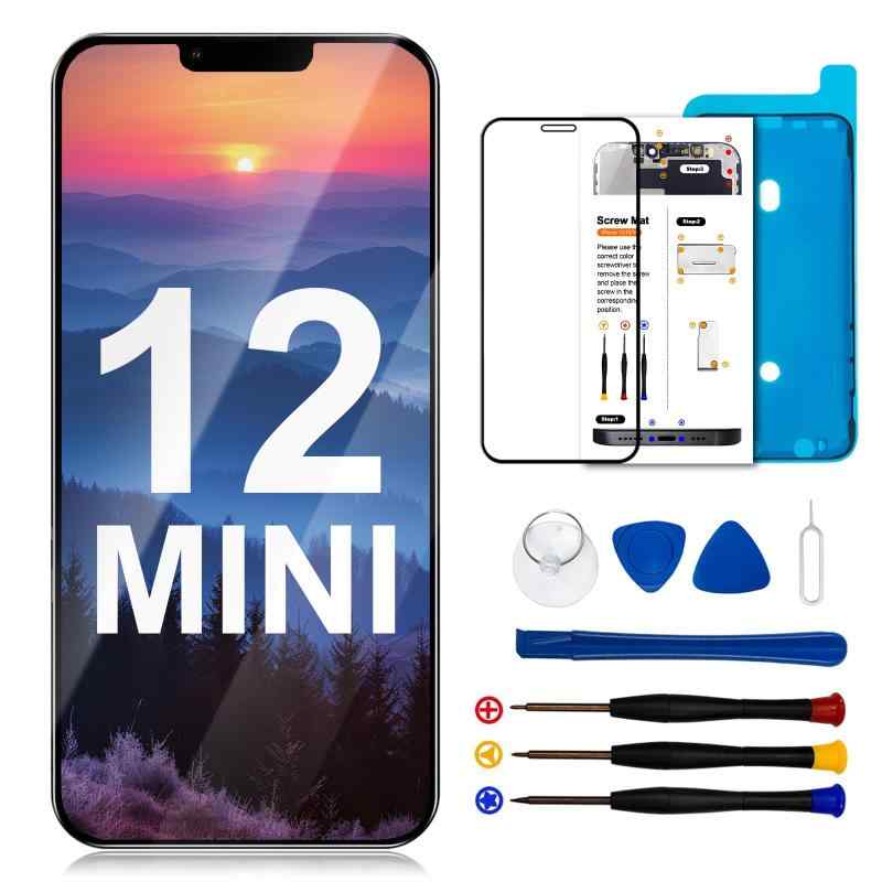 EFAITHFIX for iPhone 12 mini 液晶パネル for iPhone 12 mini 画面交換5.4 インチ 3 D タッチ液晶画面表示フル HD デジタイザー フレーム アセンブリのスクリーンフロントパネルット分解工...