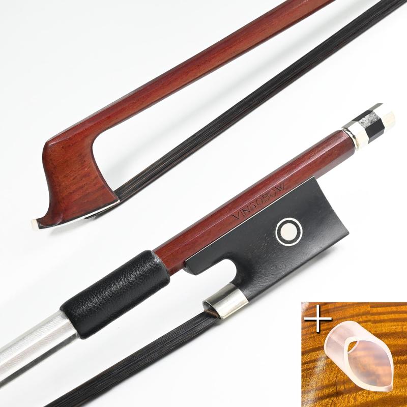 VINGOBOW ブラジルウッド バイオリン ボウ 35.6 cm-43.2 cm バイオリン フルサイズ 74.5cm エボニー カエル ナチュラル モンゴル ホワイト 馬毛 バランスのとれたスイートトーン無料のボウカバー - 本製品には...