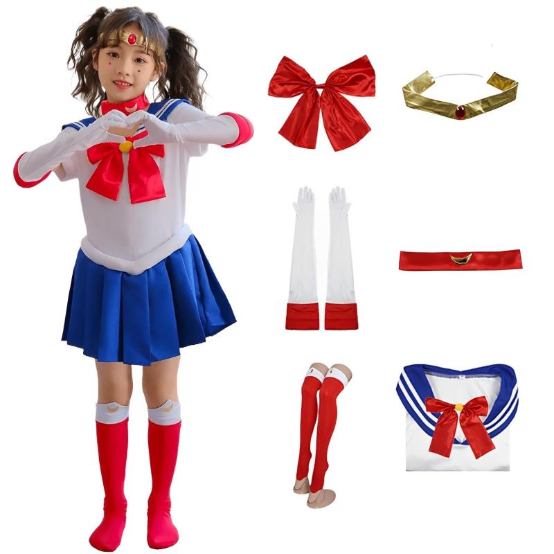 [ALIPTA] 月野うさぎ コスプレ 子供服 女の子 ワンピース ハロウィン 仮装 可愛い キッズ コスチューム クリスマス パーティー 学園祭 文化祭 撮影 イベント プレゼント アニメ 変装 舞台装 [並原作に忠実なデザイン：このコス...