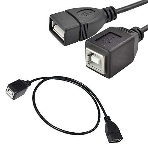 プリンターケーブル、 USB 2.0 メス-USB Bメス アングルプラグリード480Mbps高速ケーブルアダプタースキャナーコード延長ケーブル、USB B延長コード (0.5M)対応：USB(Bタイプ)端子を持つパソコンとUSB2.0(B...