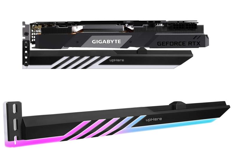 upHere GPUサポートステイ グラフィックボード 支え棒 ビデオカード サグホルダー SATA電源 レインボーLED アルミ合金 グラボ たわみ防止 ブラック GL28CFレインボーLED搭載:レインボーLEDライトを搭載し、PCケー...