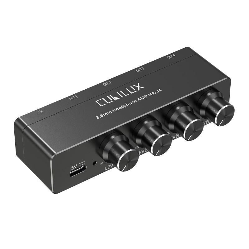 Cubilux 3.5mm イヤホン アンプ、4ウェイ ステレオ ヘッドホン アンプ、ミニ オーディオ アンプ、独立音量調整【4チャンネルヘッドフォンアンプ】Cubilux 3.5mmイヤフォンアンプは、他の人の邪魔をすることなく、同時に最...