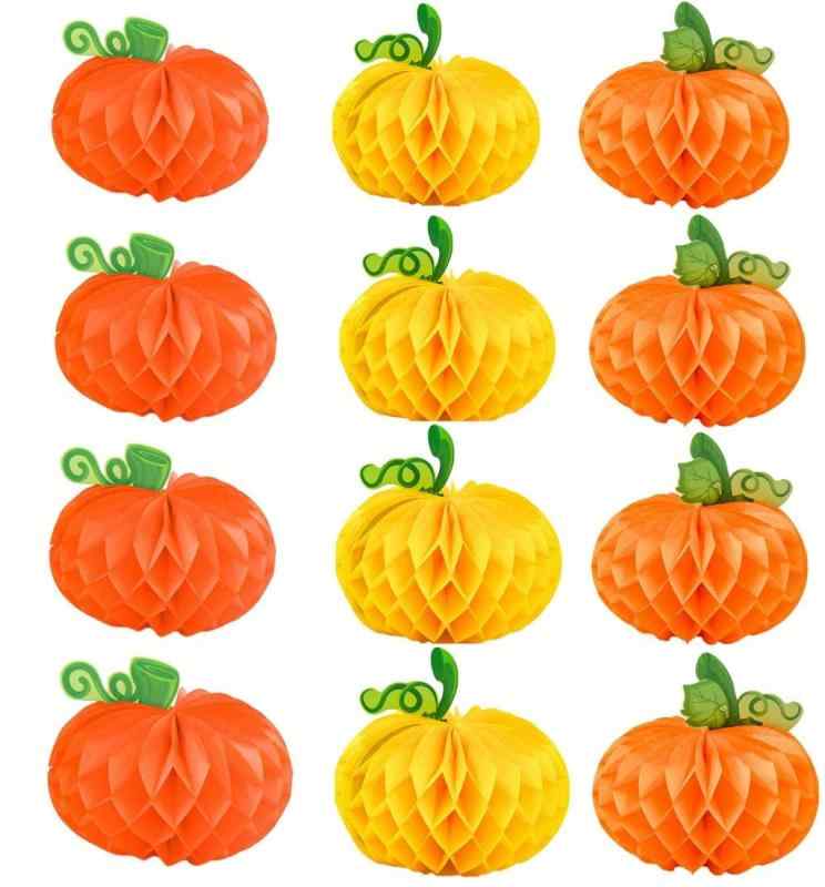 SITEDAN ハニカムボール カボチャ ハロウィン 飾り付け ペーパー パンプキン ハロウィン飾り 3色12点セット展開サイズ：直径約20cm；高約12cm。3色：赤、黄、オレンジ。各4個、12個セット。面白いカボチャ型のハニカムボール、...