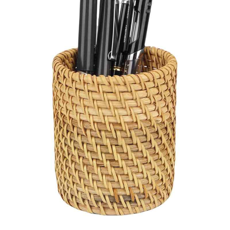 TOCCOOL 手編み 藤のペン立て ペンスタンド ペンシルホルダー 実用的な卓上収納用品 丈夫な手作りデザイン オフィスや家に適用 (オータムブラウン)高品質な素材: 編みペンホルダーは伸縮性のある藤で作られており、長期間に使用でき、丈夫...