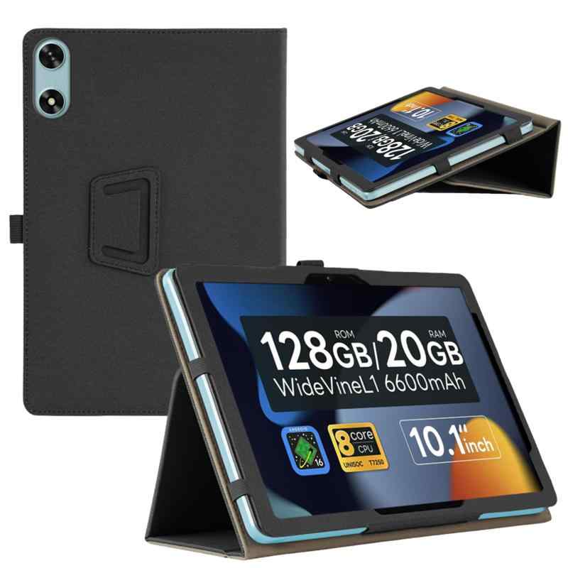 【BESTJP】For SVITOO TAB_P10 / SVITOO P1027 ケース 10.1 インチ タブレット 軽量型 カバー 横開き 衝撃吸収 持ち運びに便利なリストストラップ付き ペンカバーとスタンド機能付きです (ブラック)...