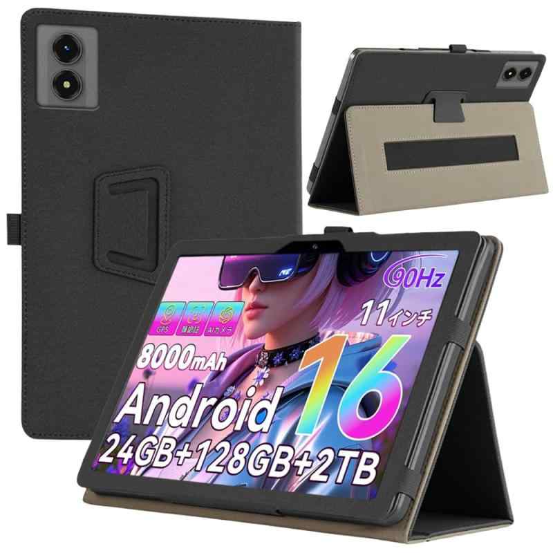 【E-COAST】For Tabwee T50 / VekfulPC T50 ケース Tabwee/VekfulPC タブレット 11インチ 対応 用のケース PUレザーカバー スタンド可能 ハンドストラップ付 磁気吸引 衝撃吸収 (ブラッ...