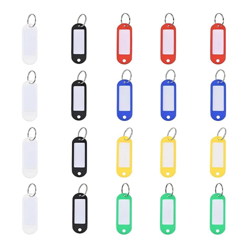 [QIKEJI] プラスチック製のネームキーホルダーとネームタグ、20個セット、軽量、防水、持ち運びに便利、ビジネスやオフィスでの使用に最適、6色から選択【多色セット】この名札・ホルダーは、ブルー、レッド、イエロー、ブラック、果緑、ホワイト...