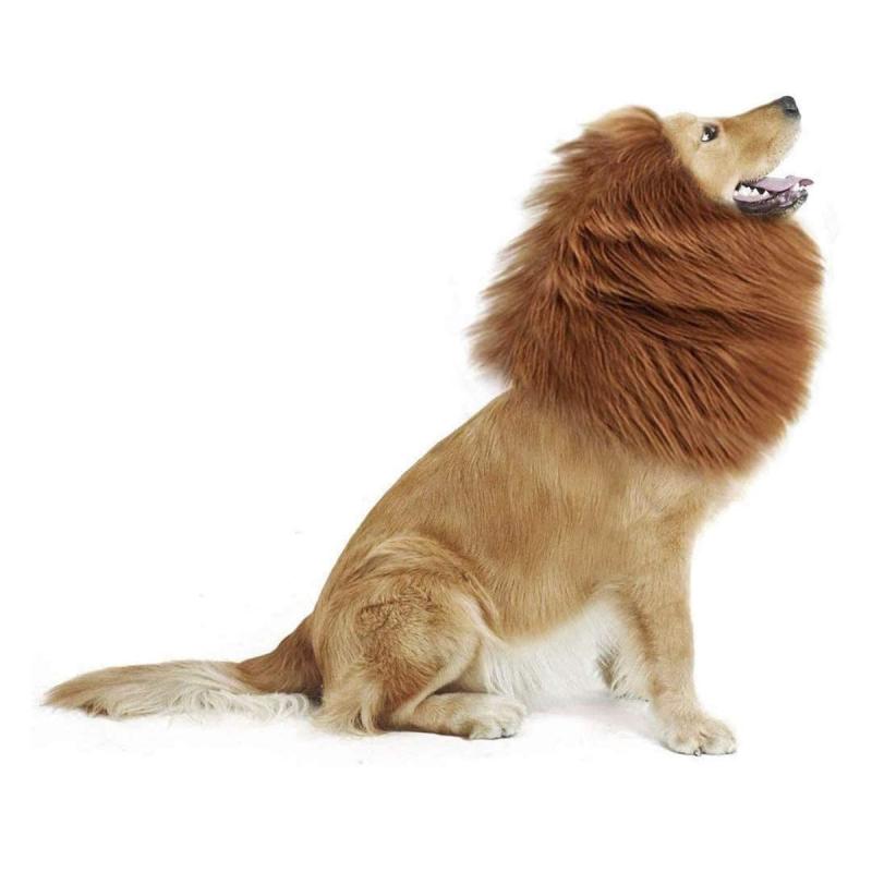 ライオン仮装 猛獣変身 リアル ペット 犬 コスプレ ウィッグ たてがみ 中型犬 大型犬用コスチューム 着ぐるみ 帽子 かぶりもの アニマル コスプレキャップ ハロウィン クリスマス パーティサイズ：幅39cm×長さ45cm、最大首周り約8...