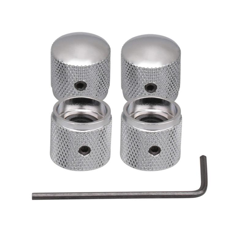 Yibuy 4 エレキギターやベース用ブロンズドームノブ クロム セットスクリュー 中空シャフト径：5.4 ミリメートル スプリットシャフトポットのみに適合バリや鋭いエッジのない完璧な仕上げのノブ、プラスチックインサートのないフルブロンズノ...