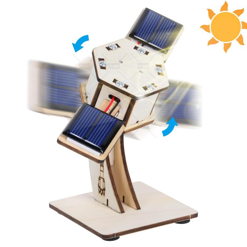 ソーラー工作キット 3D木製立体パズル（回転衛星DIY）｜自由研究・実験用 STEM教育玩具｜太陽エネルギー科学模型 8-12歳向け｜小学生男女共用 知育おもちゃ・組立建築キット🛰️ 回転する衛星モデルで宇宙科学を学ぶ： 本...