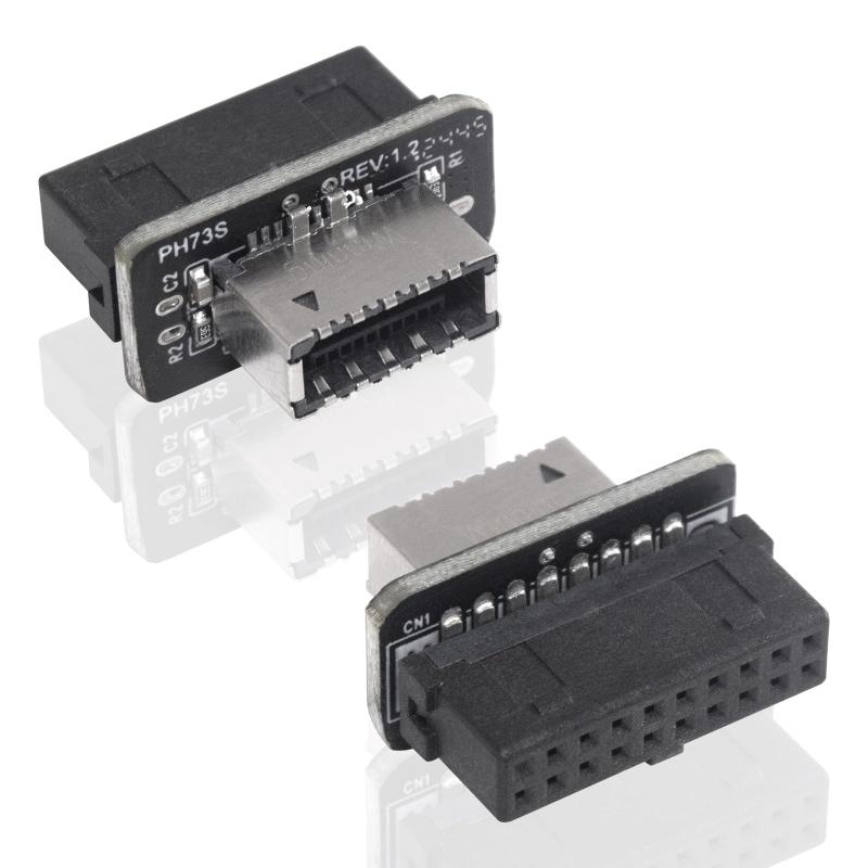 Duttek 10Gbps USB3.0 type-e 変換 USBフロントパネルアダプター、垂直USB 3.1フロントパネル、Type-EからUSB 3.0 20/19ピンヘッダーアダプター 2個パック製品ポート1:USB3.0 19ピン...