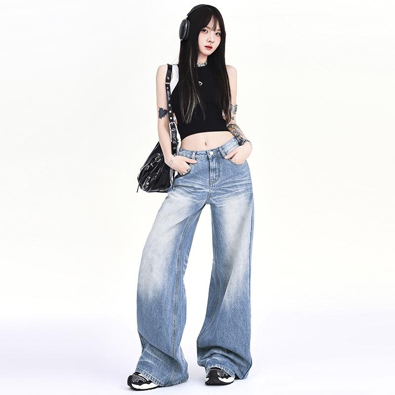 ・カテゴリ: デニムパンツ・スタイル: ストリート風・素材: 綿（80%以上90%未満）、ポリエステル・パンツ丈: フルレングス・シルエット: ワイド、ストレート・ウエスト: ミディアムウエスト・生地の厚さ: 普通・デザイン特徴: ダメージ...