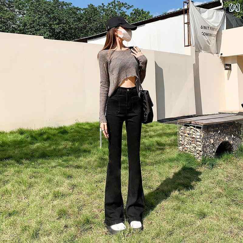 ・カテゴリ: デニムパンツ・スタイル: 通勤、フェミニン・素材: デニム（50%以上70%未満）・パンツ丈: フルレングス・ウエスト: ハイウエスト・生地の厚さ: 中等・パンツのシルエット: ブーツカット・デザイン特徴: ジッパー・伸縮性:...