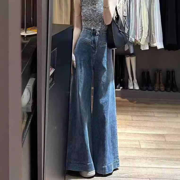 ・カテゴリ: デニムパンツ・主な素材: デニム、スパンデックス・デザイン: ワイドパンツ、ベルボトム・パンツ丈: フルレングス・ウエスト: ハイウエスト・生地の厚さ: 普通・デザイン特徴: ユーズド加工、ウォッシュ加工・カラー展開: レトロ...