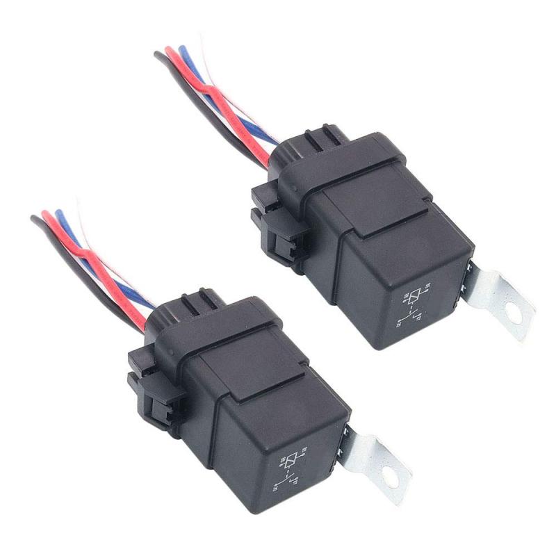 WINGONEER 2Pcs 12V 4-PIN 40/30 Amp防水リレーハーネスSPDTリレー16AWG 14AWG配線済みヘビーデューティワイヤリングハーネス付き自動車用リレー4ピン防水リレー-12ボルトDC（最大14V）、4ピンS...