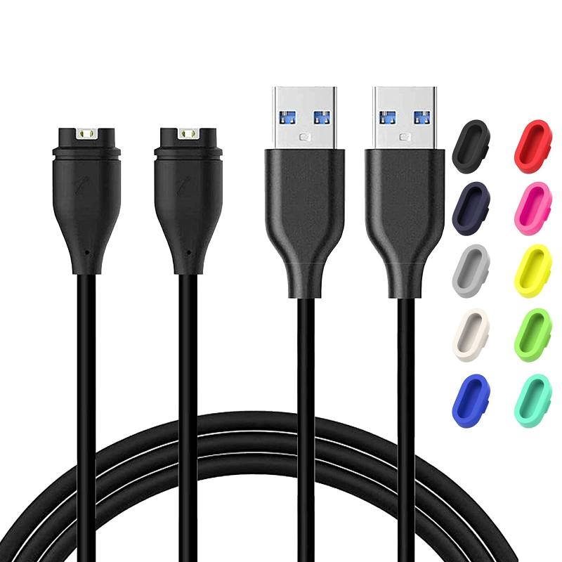 ガーミン用充電ケーブル【2本 1M】防塵プラグ 10枚 セット付き ガーミン用 USBチャージングケーブル 高速データ転送 Fenix 6 6S 6X, Fenix 5 5S 5X Plus, Vivoactive 3 4 4S, Vivo...